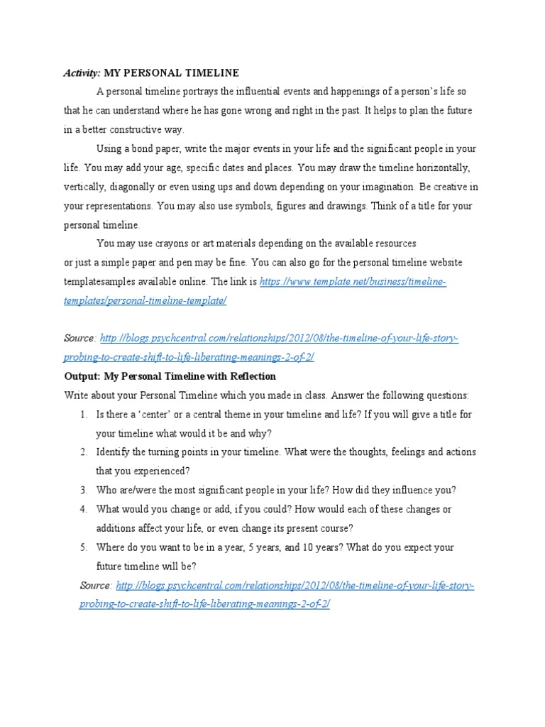 Activity: My Personal Timeline: Source | Descargar gratis PDF | Value ...