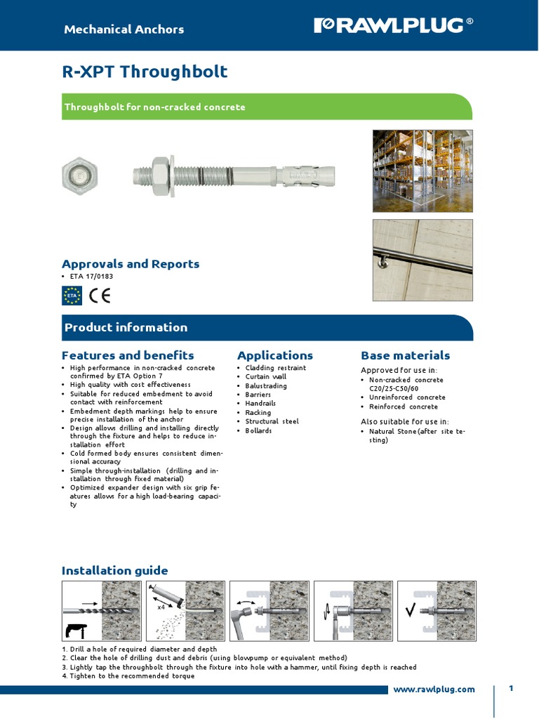 Rawlplug XPT Throughbolt Technical Datasheet | PDF | Concrete | Reinforced Concrete