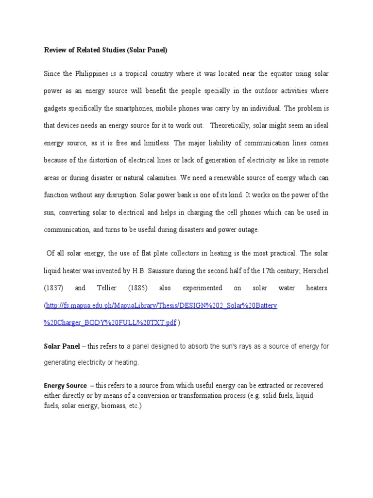 Review of Related Studies (Solar Panel) : Charger - BODY FULL PDF | PDF ...