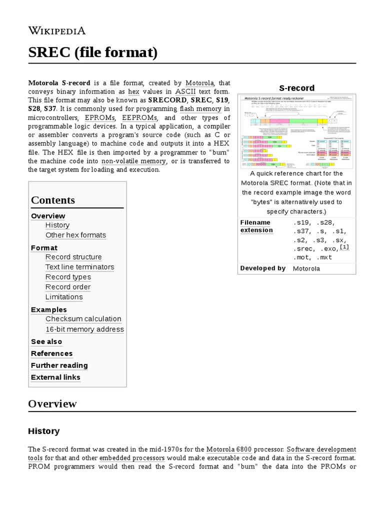 SREC (File Format) : Motorola S-Record Is A File Format, Created by ...