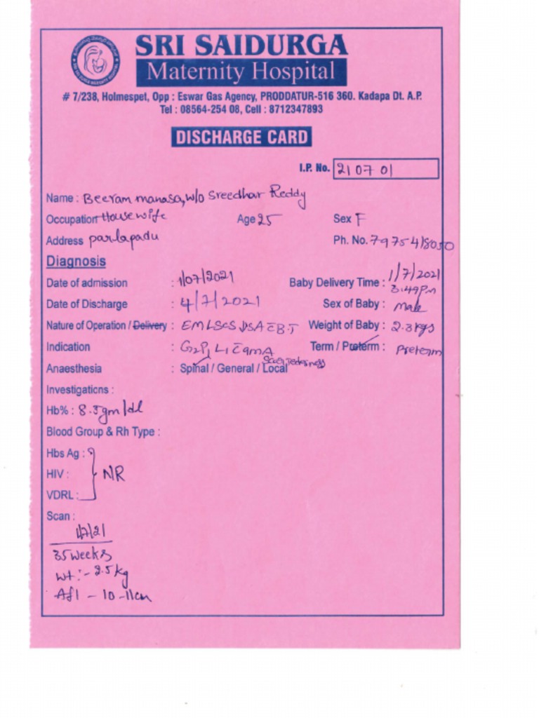 Discharge Card | PDF