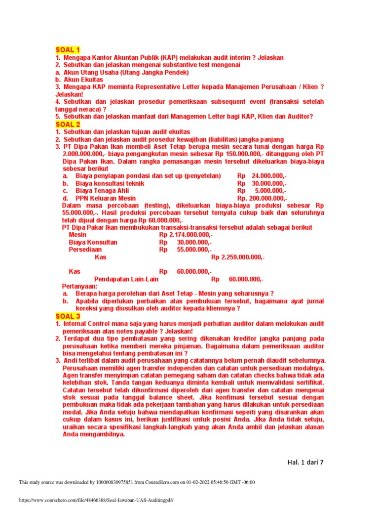 Soal Jawaban UAS Auditing PDF | PDF