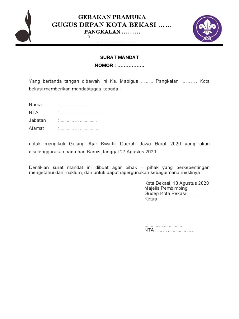 Contoh Surat Mandat Pramuka | PDF