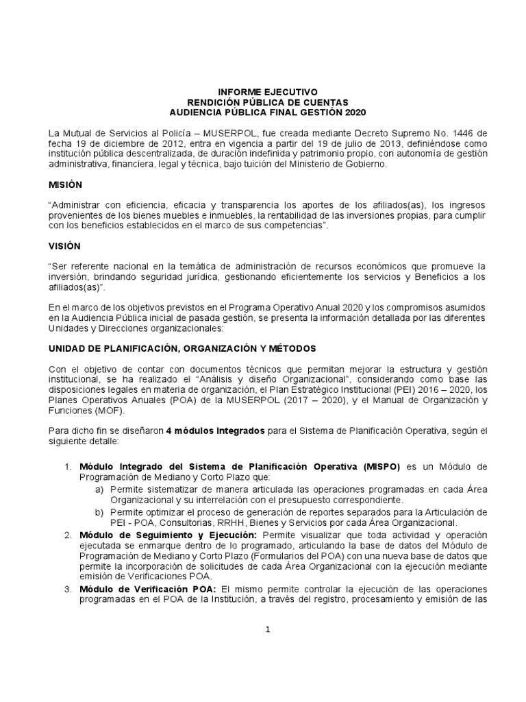 Informe Ejecutivo Apf 2020 | PDF | Presupuesto | Auditoría