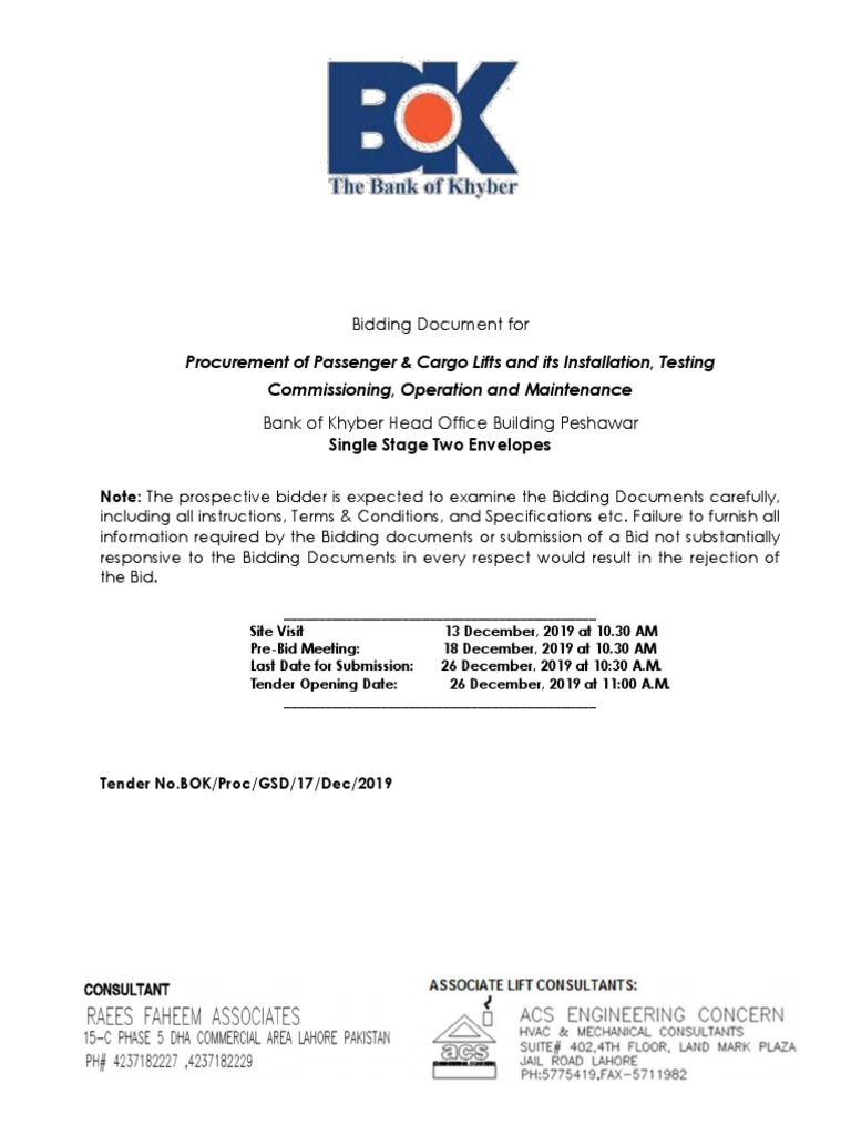 Bidding Document For Passenger and Cargo Lifts | PDF | Elevator | Door