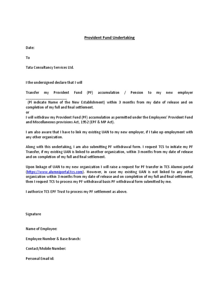 PF Undertaking Form | PDF