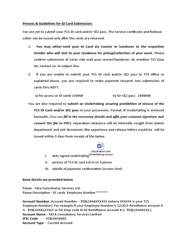 ID Card Submission Guidelines for TCS | PDF | Identity Document | Payments