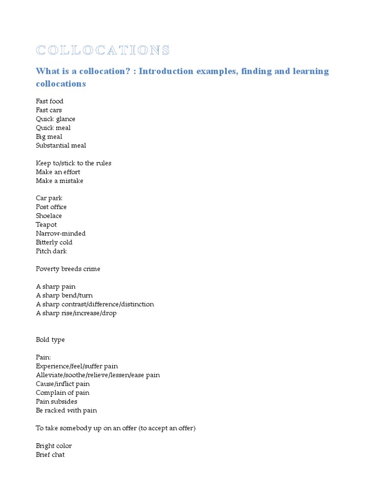 Collocations: What Is A Collocation?: Introduction Examples, Finding ...