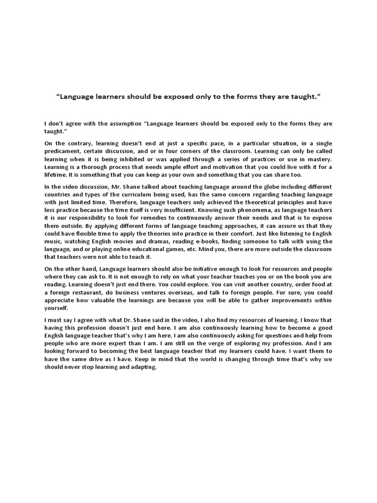 Language Learners Should Be Exposed Only To The Forms They Are Taught ...