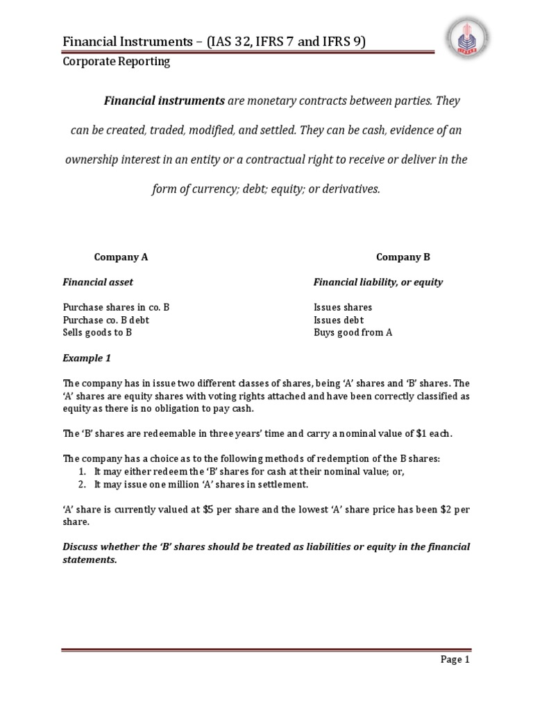 Financial Instruments: IAS 32 & IFRS 7-9 | PDF | Equity (Finance ...