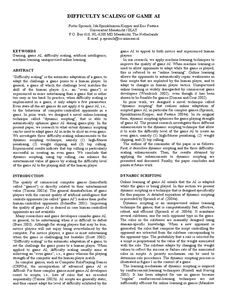 Enhancing Game AI Difficulty Scaling | PDF | Artificial Intelligence ...