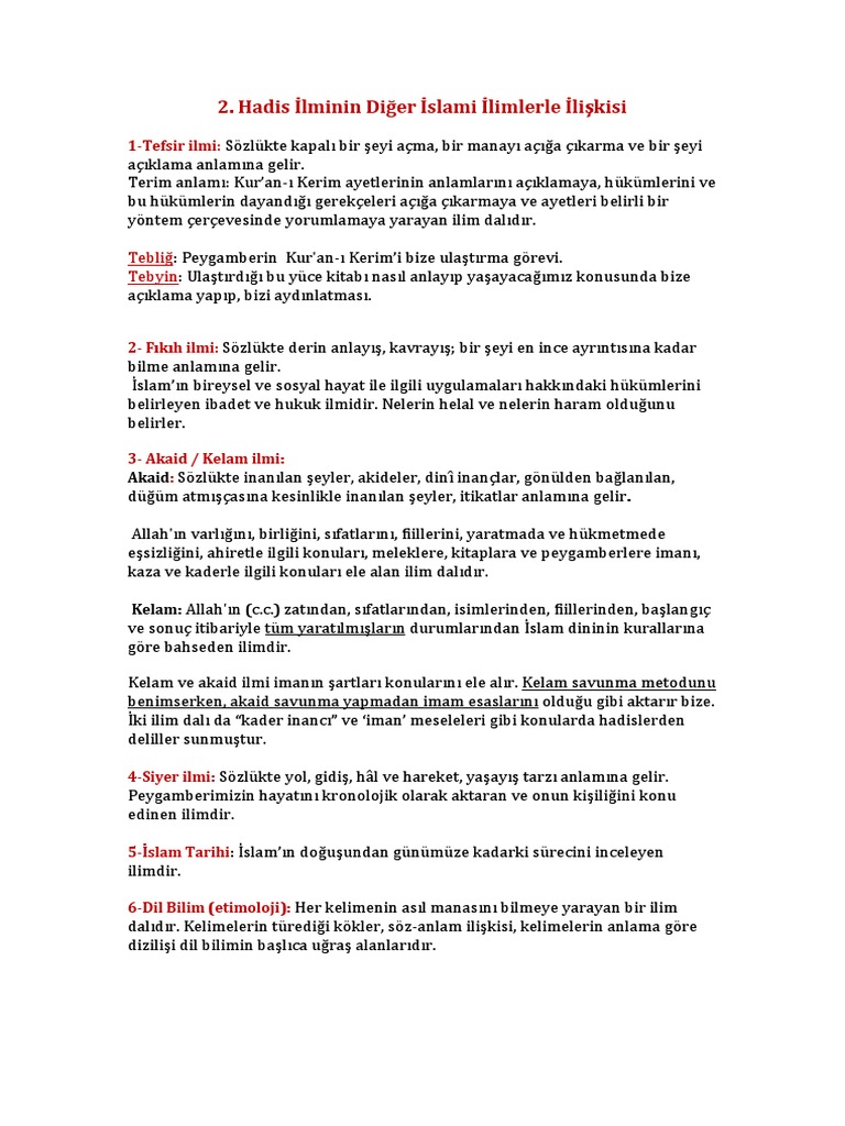 Hadis İlmi Ve Temel Kavramları-1. Ünite Özeti | PDF