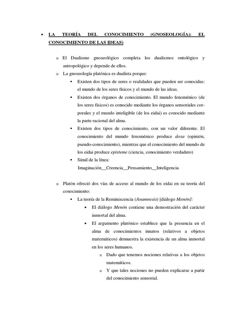 La Teoria Del Conocimiento De Platon Pdf Conocimiento Platón