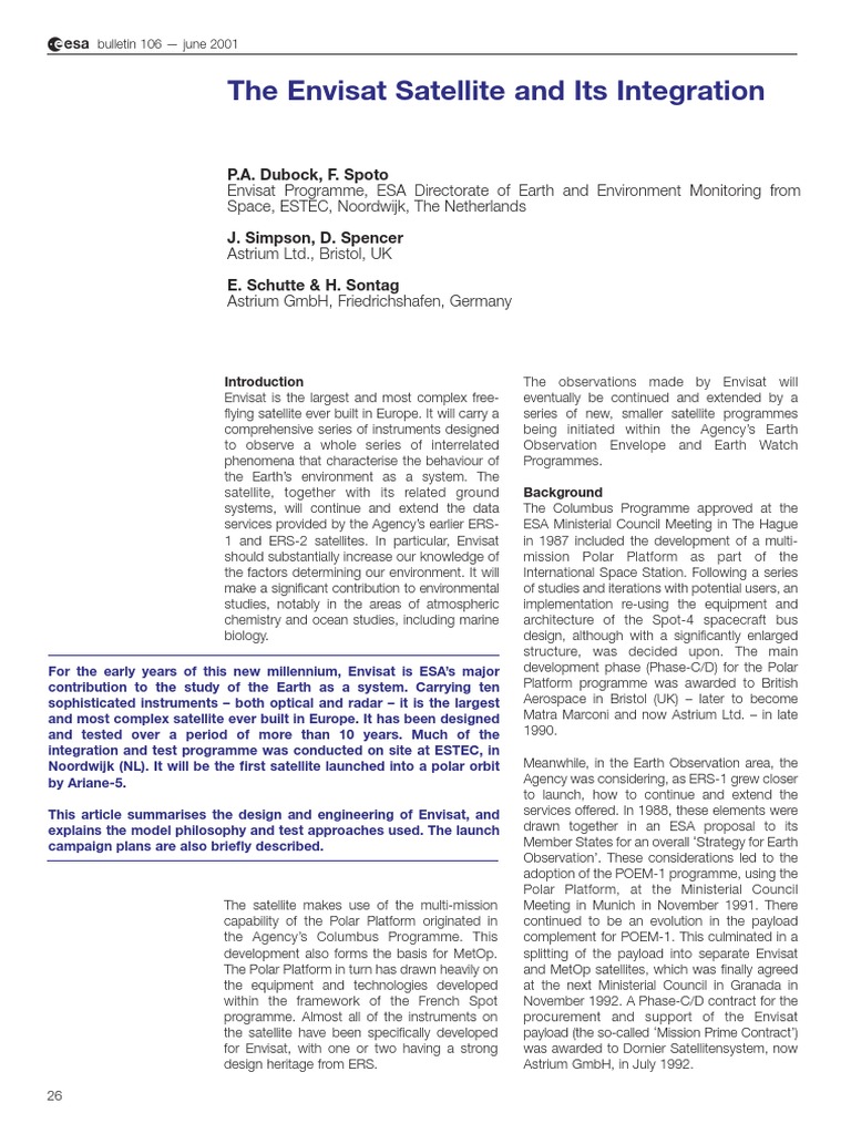 The Envisat Satellite and Its Integration: A Comprehensive Summary of ...