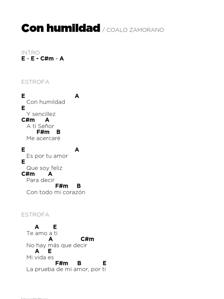 Coalo Zamorano - Con Humildad (Acordes) | PDF | Acorde (Música ...