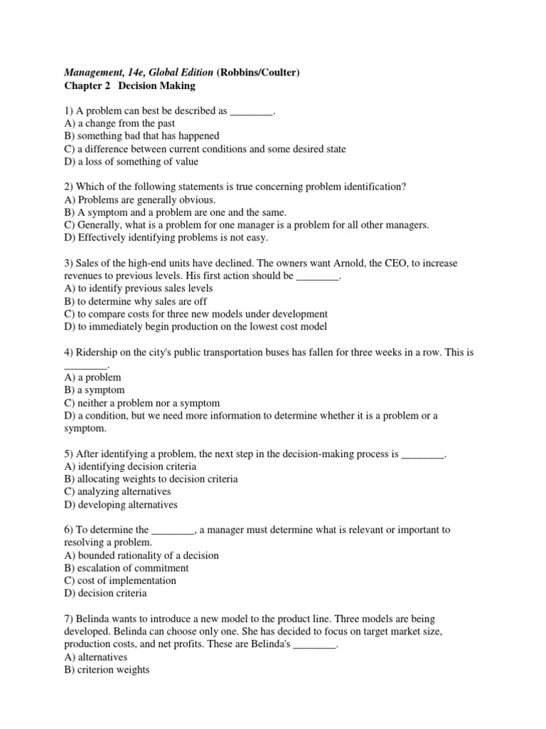 Robbins 2018 Test Bank Chapter 2 Decision Multiple Choice Quest Only ...