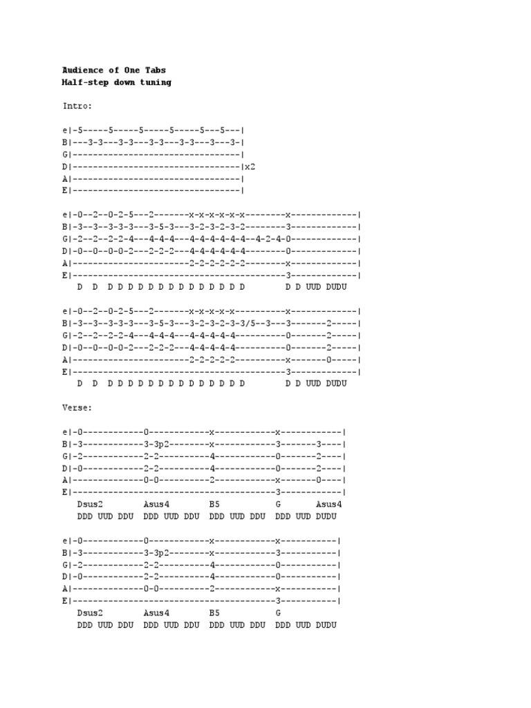 Audience of One Tabs Half-Step Down Tuning | PDF | Elements Of Music ...
