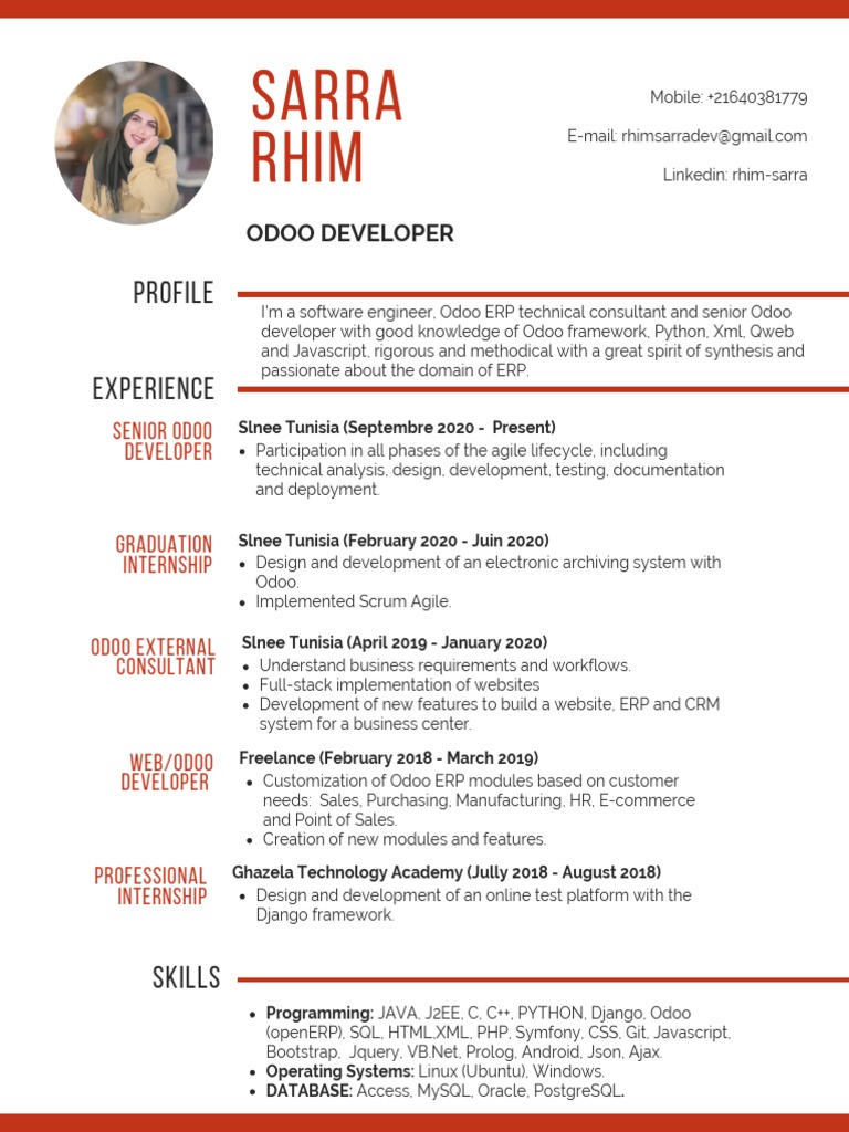 Odoo Developer Résumé Highlighting Extensive Experience Customizing ERP ...