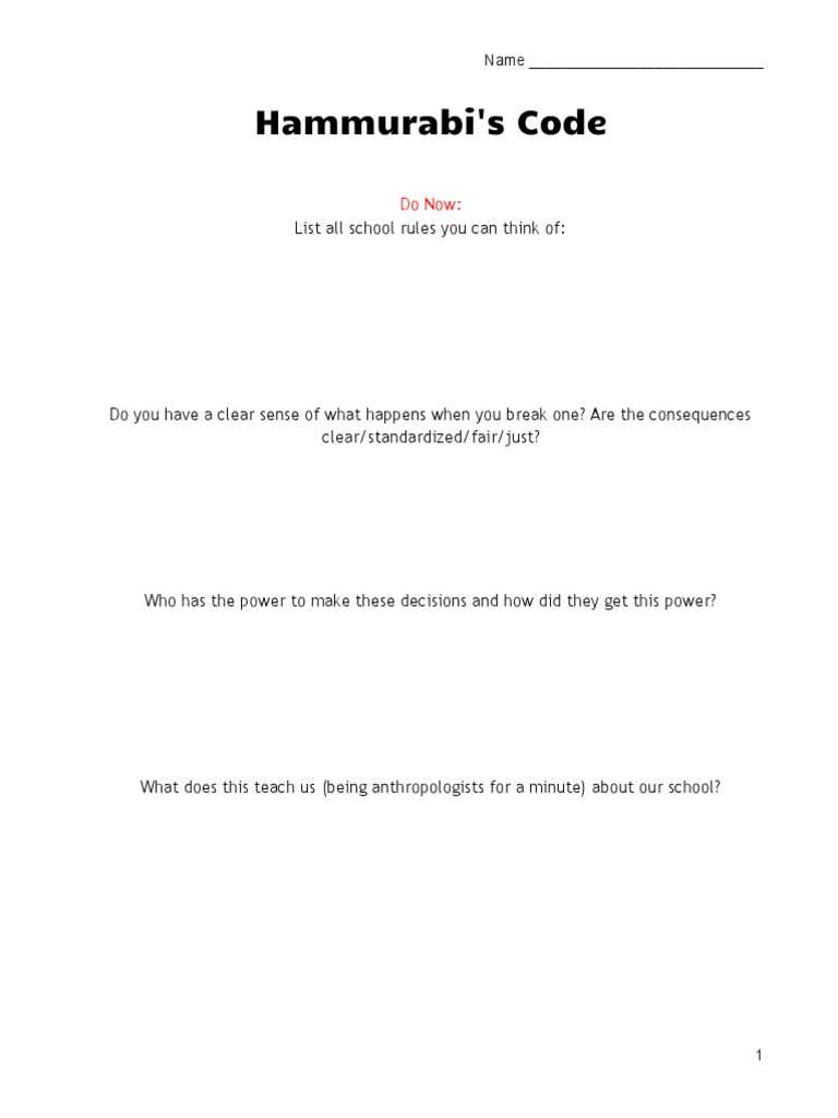 6th Grade Hammurabis Code | PDF | Hammurabi | Babylonia