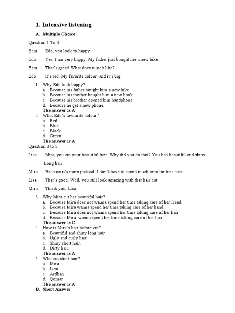 Intensive Listening: A. Multiple Choice | PDF