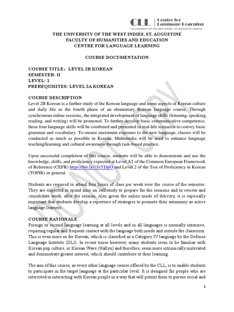 Level 2B Korean | PDF | Educational Assessment | Korean Language