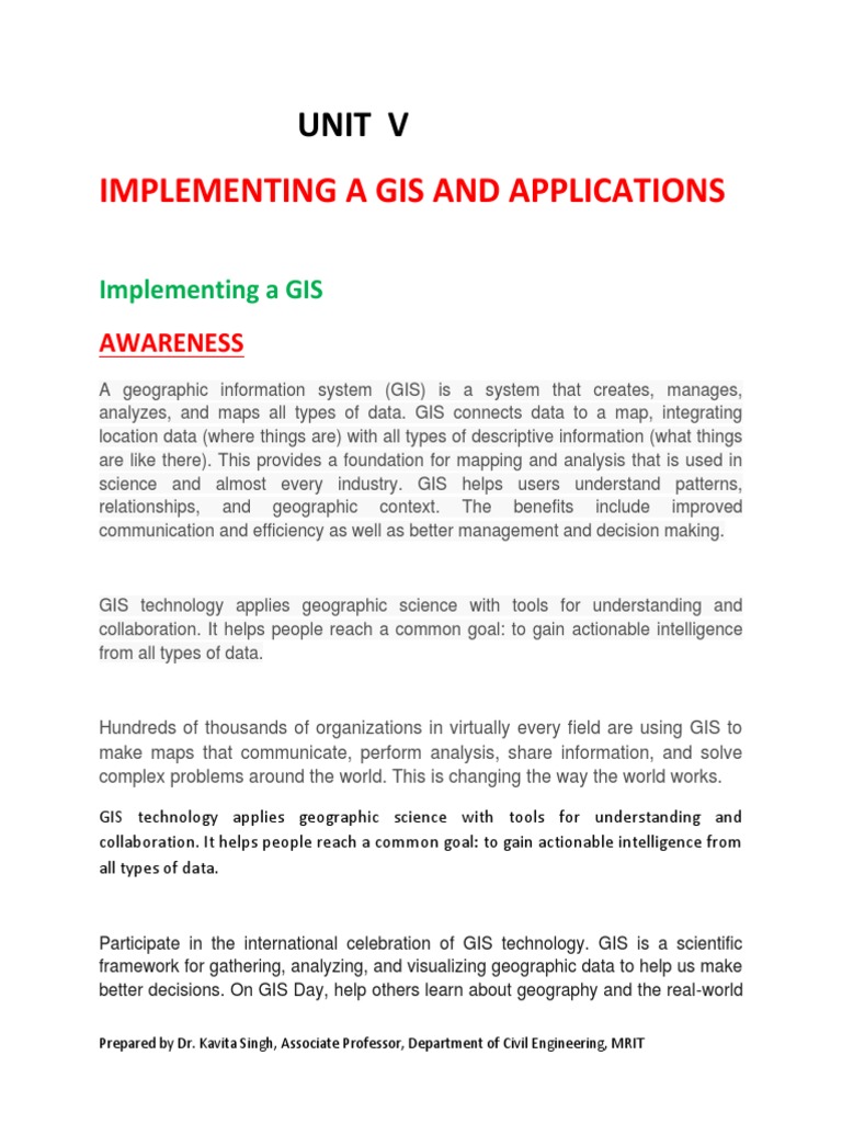 Implementing A Gis and Applications: Unit V | PDF | Esri | Arc Gis