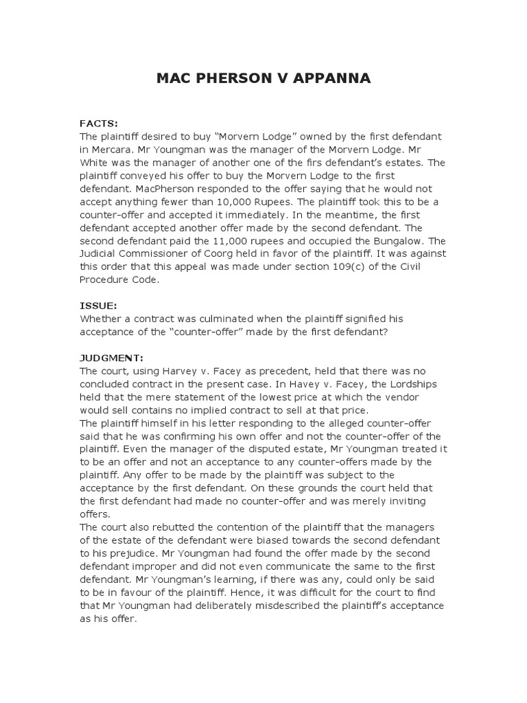 Mac Pherson V Appanna | PDF