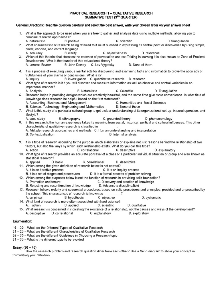 Practical Research 1 - Summative Test | PDF | Science | Academia