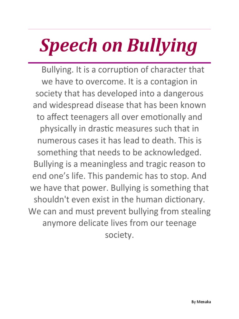 Speech On Bullying | PDF | Social Science | Self-Improvement
