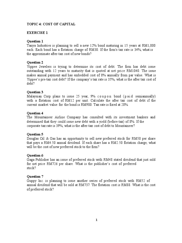 COST OF CAPITAL Exercises 1 | PDF | Cost Of Capital | Preferred Stock
