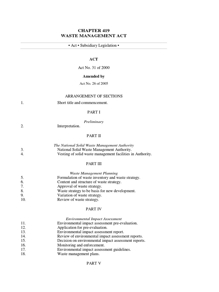 Waste Management Act Overview | PDF | Environmental Impact Assessment ...