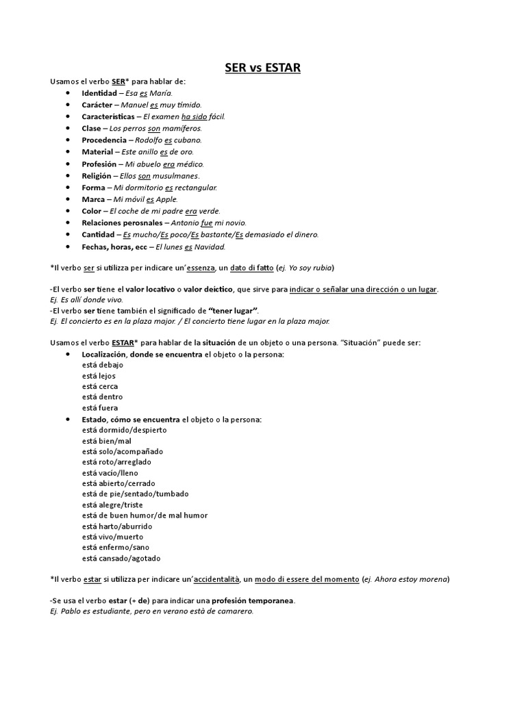 3) Ser Vs Estar | PDF | Estudios de idiomas extranjeros