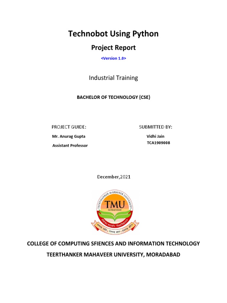 Technobot Using Python: Project Report | PDF | Speech Recognition ...