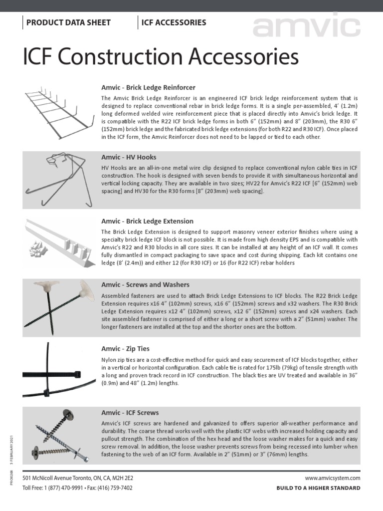 Amvic ICF ICF Accessories | PDF | Screw | Concrete