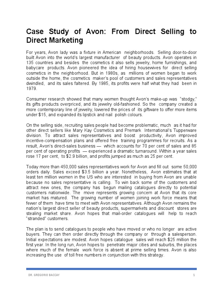 Case Study of Avon - Case 2 | PDF | Sales | Market (Economics)