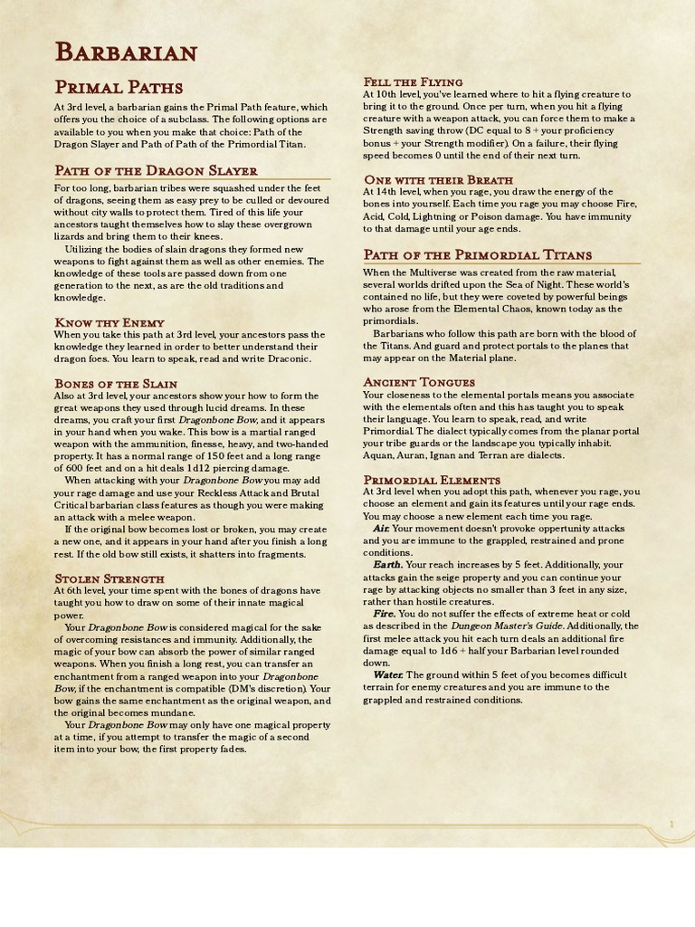 Barbarian Subclasses - The Homebrewery | PDF | Dragon