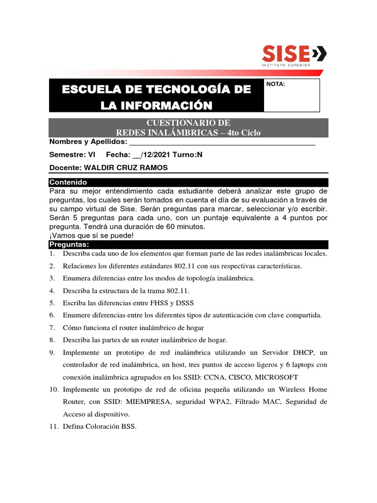 Cuestionario Redes Inalámbricas - Parcial | PDF