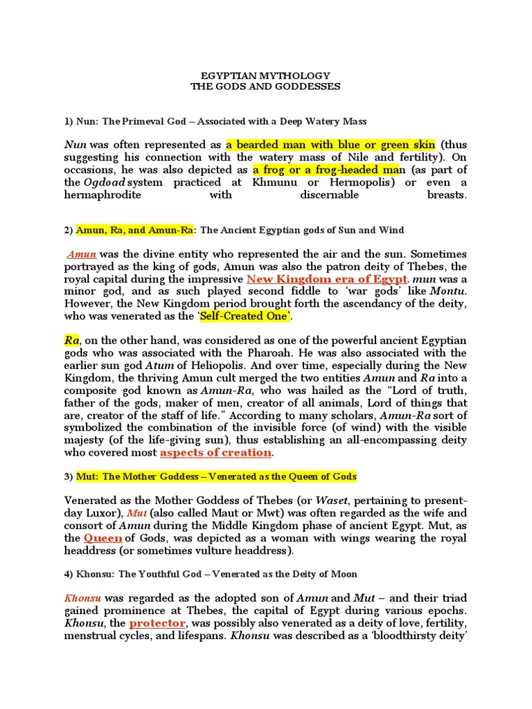 EGYPTIAN MYTHOLOGY - Gods and Goddesses | PDF | Horus | Ancient ...