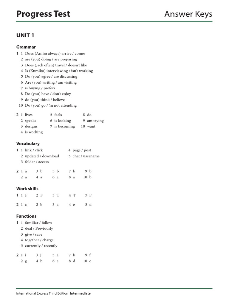 Progress Test: Answer Keys | PDF | Overdraft