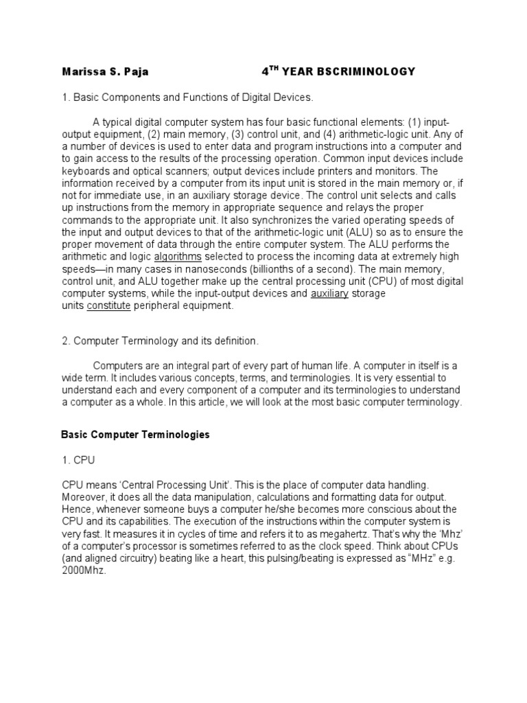 Basic Computer Terminologies | PDF | Central Processing Unit | Input/Output
