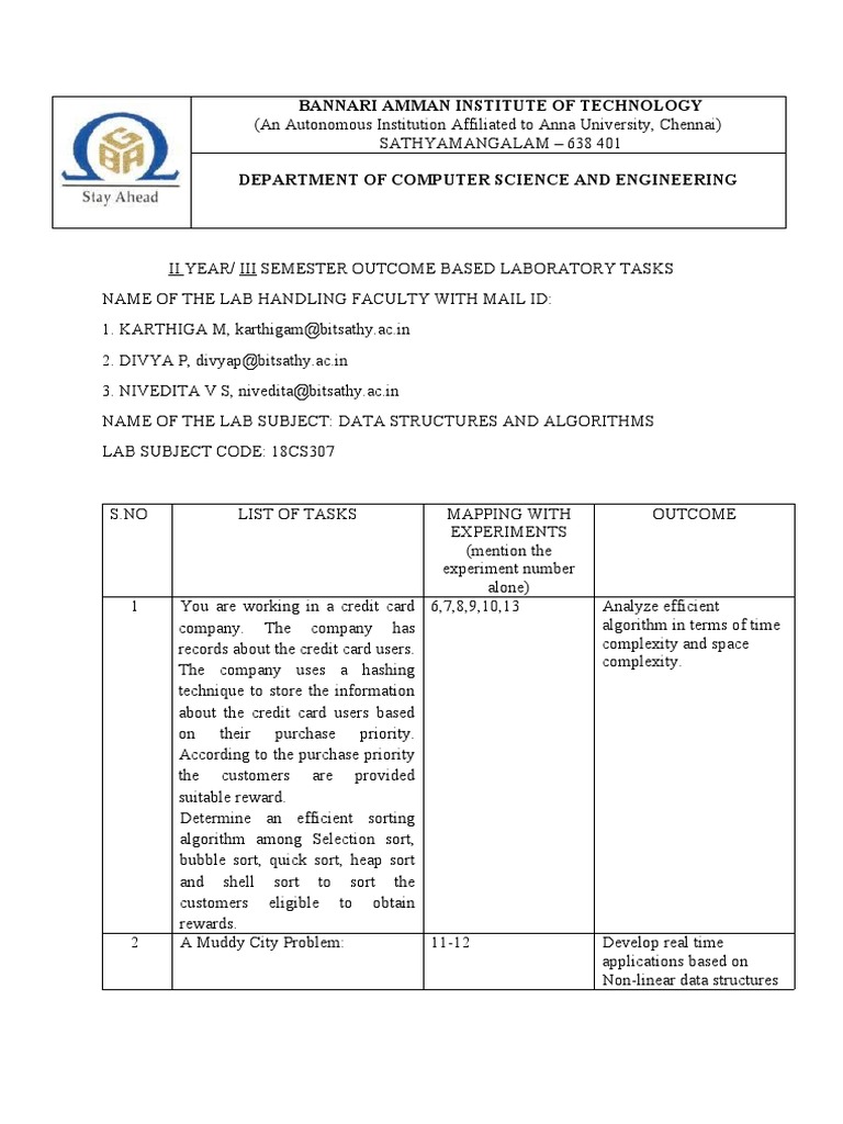 Bannari Amman Institute of Technology | PDF | Queue (Abstract Data Type) | Algorithms