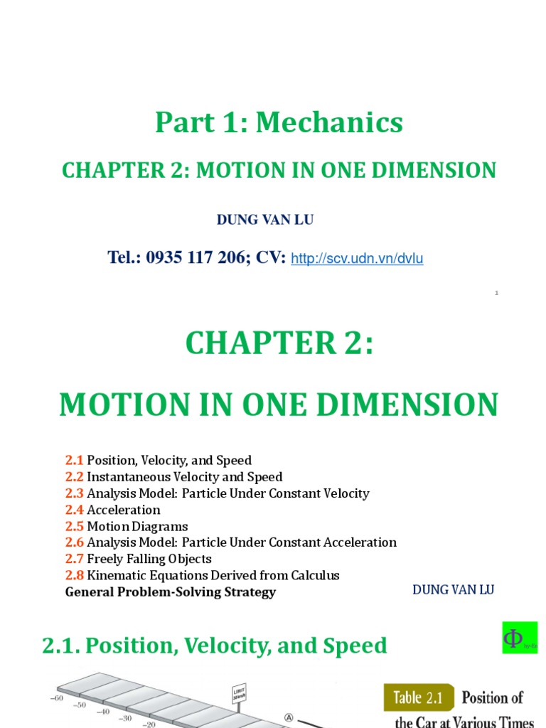 Part 1: Mechanics: Chapter 2: Motion in One Dimension | PDF | Velocity ...