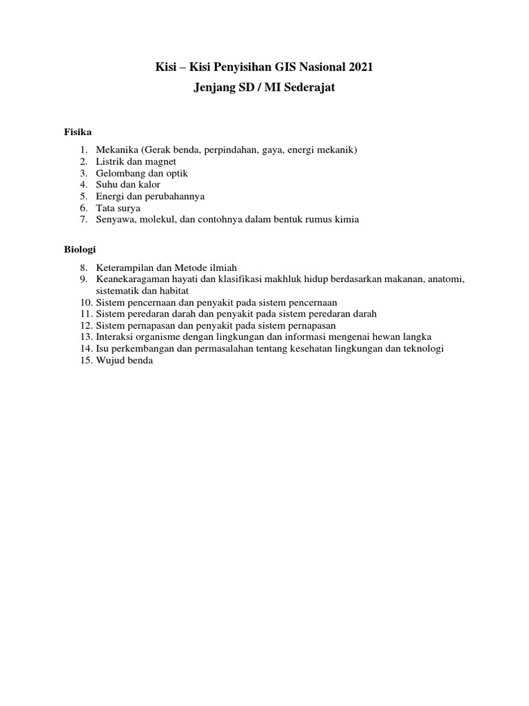 Kisi-Kisi GIS Nasional 2021 SD/MI | PDF