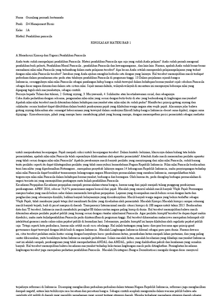 Ringkasan Materi Bab 1 Pendidikan Pancasila | PDF