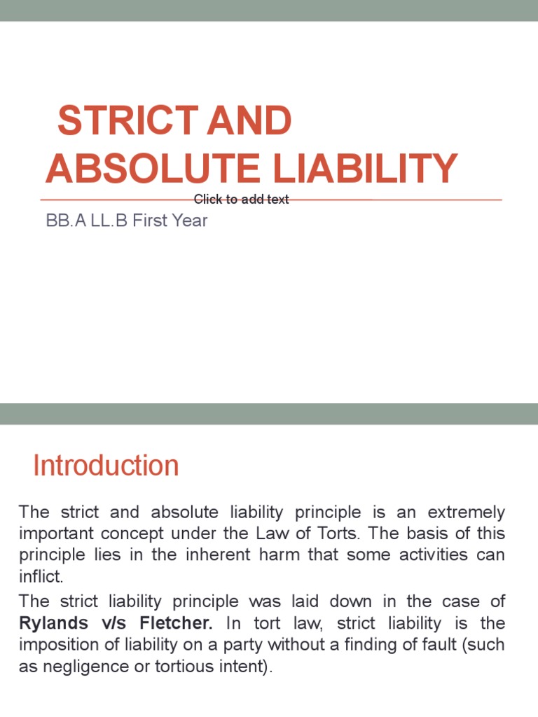 Strict Liability and Absolute Liability | PDF | Strict Liability ...