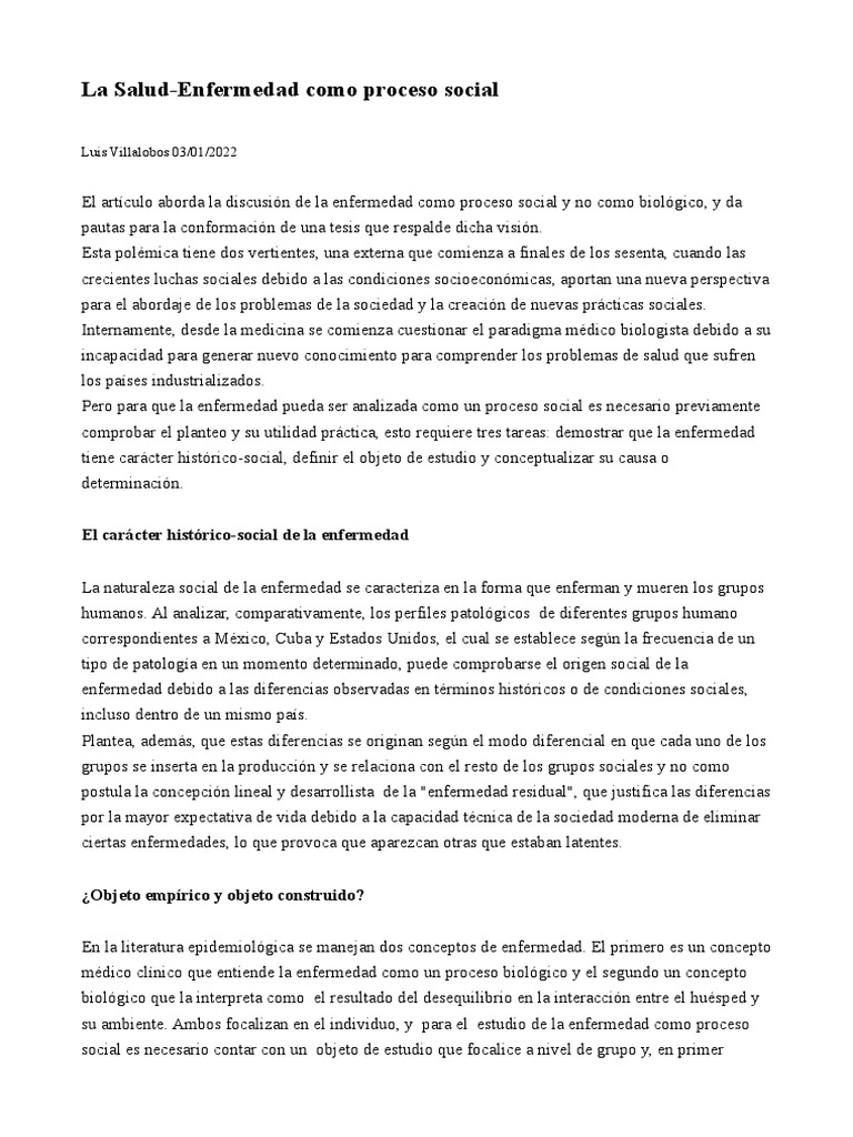 La Salud-Enfermedad Como Proceso Social | PDF | Empirismo | Biología