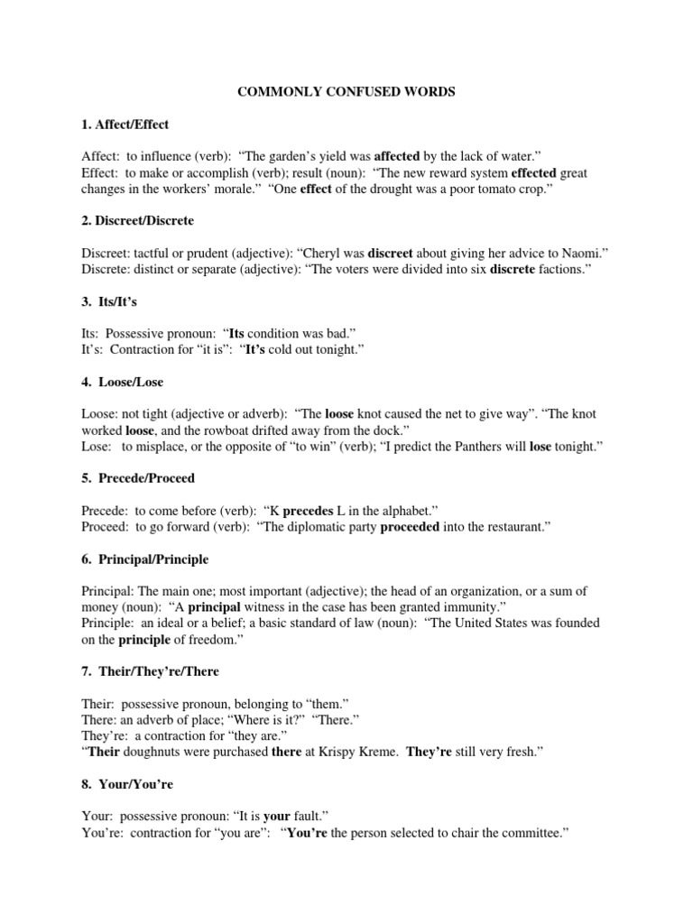 Commonly Confused Words | PDF | Verb | Noun