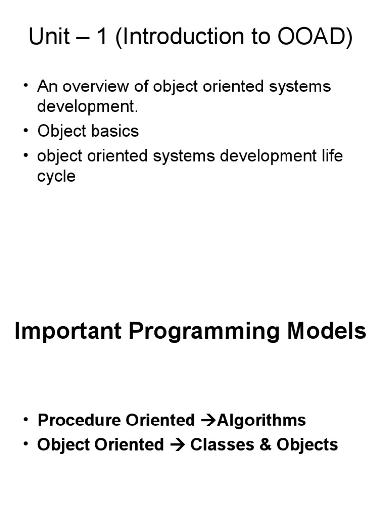 Unit 1 Introduction To Ooad Pdf Class Computer Programming Inheritance Object