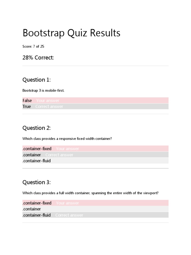 Bootstrap Quiz Results: 28% Correct | PDF | Graphical User Interfaces ...