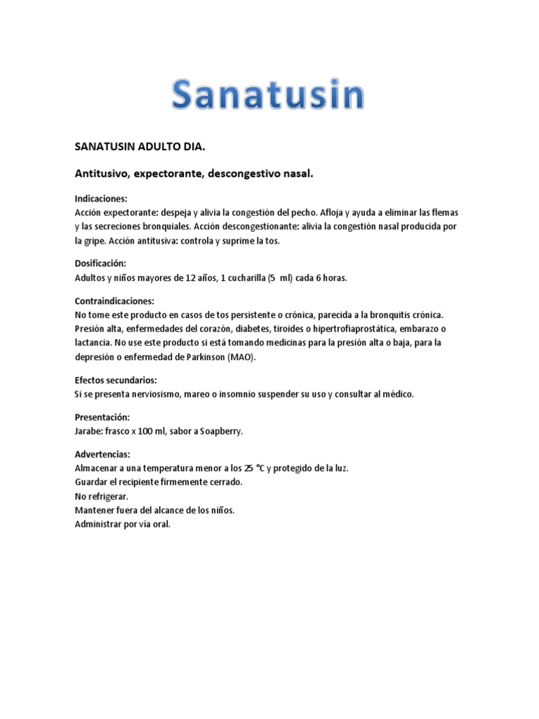 Sanatusin: Uso y Dosis para Adultos | PDF | Tos | Resfriado comun